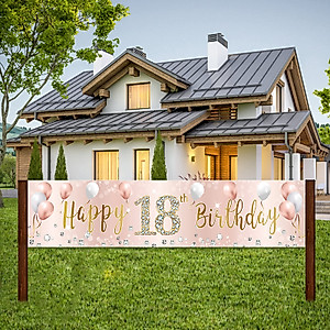Kauayurk Pink Rose Gold 18th Birthday Banner Decorations for Girls, Happy 18 Year Old Birthday Sign Party Supplies Décor, Eighteen Birthday Decor for Outdoor Indoor