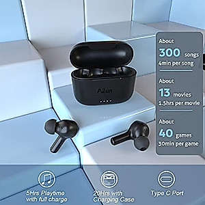 Ailun True Wireless Earbuds with ENC Noise Cancelling Bluetooth Earphones for HD in-Ear Stereo Calls Touch Control Sport Headphones Waterproof Fitness Earbuds USB-C Charging 20H Playtime (Black)