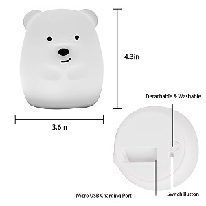Yuede Kids Night Light for Bedroom, Silicone USB Rechargeable Night Lights, 9 Colors Change with Touch Sensor and Remote Control for Baby/Kids/Adult Gifts (Bear)