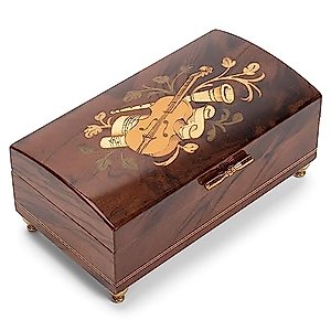 Haelo 43Vol Musical Instruments Violin 6 x 3 Inch Italian Hand Crafted Inlaid Wood Jewelry Music Box Plays Tune Rock of Ages