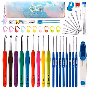 Crochet Hooks 43 Pcs,Drawdart 17 Sizes Ergonomic Crochet Hook Set with Case and Crochet Accessories,Extra Long Crochet Needles for Arthritic Hands,Crochet Kits Suitable for Knitter Enthusiasts
