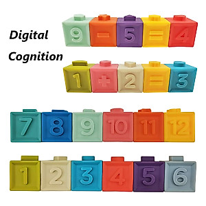 Soft Stacking Blocks for Baby Infant and Toddler, Baby Building Blocks, Teething Chewing Toys, Educational Baby Toys with Numbers, Shapes, Animals, Fruits & Textures for 0 - 3 Years Old, Pack of 12