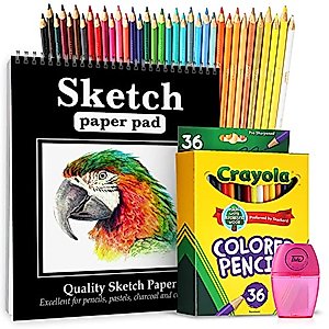 The Mega Deals Crayola Colored Pencils with Sketch book. Premium 36 Colored Pencils for Adult Coloring with sketchbook, drawing pad. Artist Color Pencils with sketchbook for drawing.