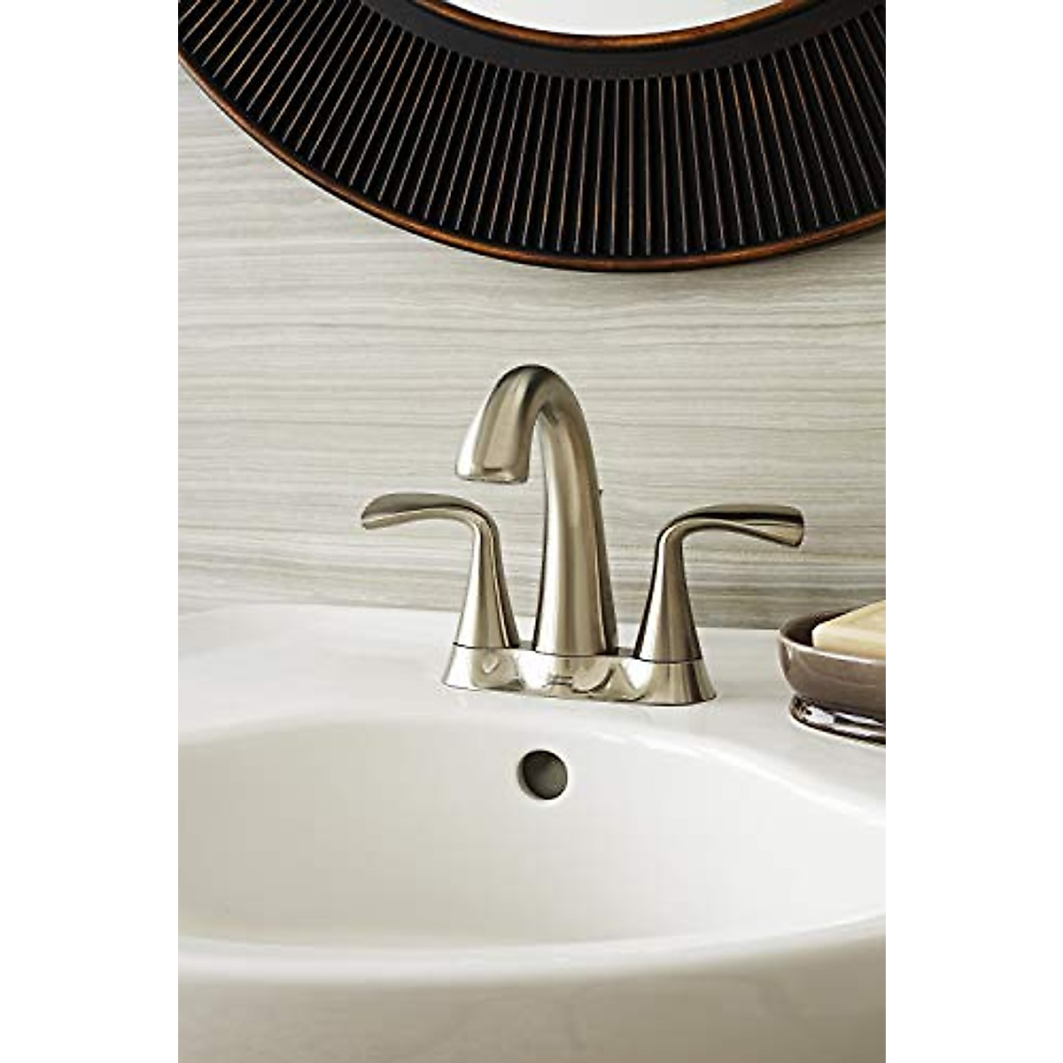 American Standard 7186201.295 Fluent 4" Centerset Bathroom Faucet with Metal Speed Connect Drain, Satin Nickel
