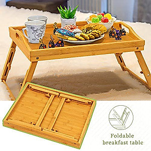 Bed Tray for Eating - Raised Food Table Up to 9.5" on Lap Sofa - Adjustable Bamboo Serving Tray - Portable Snack Platter with Folding Legs Ideal for Bedroom Picnic