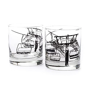 Black Lantern Whiskey Glasses – Rock Glass and Small Tumblers, Ski Lift Whiskey Glass – Mountain Decor Ski Lodge and Cabin Decor - Kitchen Cups - Ski Lift Drinking Glass