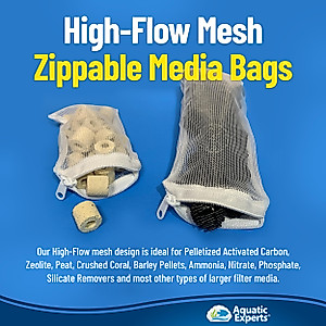 Aquatic Experts High Flow Filter Media Bag - Durable Filter Bags for Fish Tank, Secure Aquarium Media Bag with Drawstring, Media Bags for Aquarium and Pond, High Flow (Zipper), 3” x 4” – 4 Pack