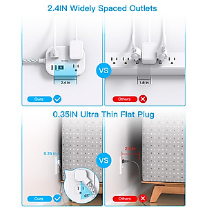 Cruise Ship Essentials, Travel Power Strip with USB C, Flat Plug Extension Cord with 3 Outlets 4 USB Ports(2 USB C), 5 ft Desk Wall Outlet Extender, Non Surge Protector for Cruise, Dorm Room, ETL