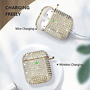 Case for Airpods 2/1, Filoto Bling Crystal PC AirPod 1st/2nd Generation Case Cover for Women Girls, Cute Air Pod Hard Protective Accessories with Lobster Clasp Keychain for Apple Airpods (Gold)