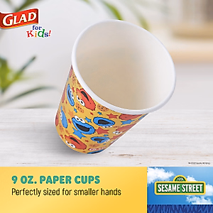 Glad for Kids Sesame Street Elmo & Cookie Monster Paper Cups | Elmo & Cookie Monster Cups with Stars, Kids Drinking Cups | Sesame Street Friends Paper Cups for Everyday Use, 9 oz Paper Cups 20 Ct