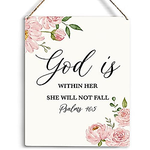 Christian Religious Gifts for Women Inspirational God Is Within Her She Will Not Fall Wall Art Christian Wall Decor Religion Bible Verse Christmas Gifts Decorations Wooden Hanging Sign 8 x 10 Inches