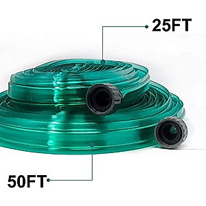 FUNJEE PVC Flat Soaker Hose 1/2'', Drip Hoses, Saves 70% Water, For Garden/Vegetable (50FT, Green)