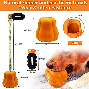 Vayugo Dog Chew Toys with Rope for Aggressive Chewers, Puppy Teeth Chew Pumpkin Natural Rubber Toy, Interactive Hand Toss Pumpkin Dog Toy, Indestructible Dog Toy for Small Medium Large Breed