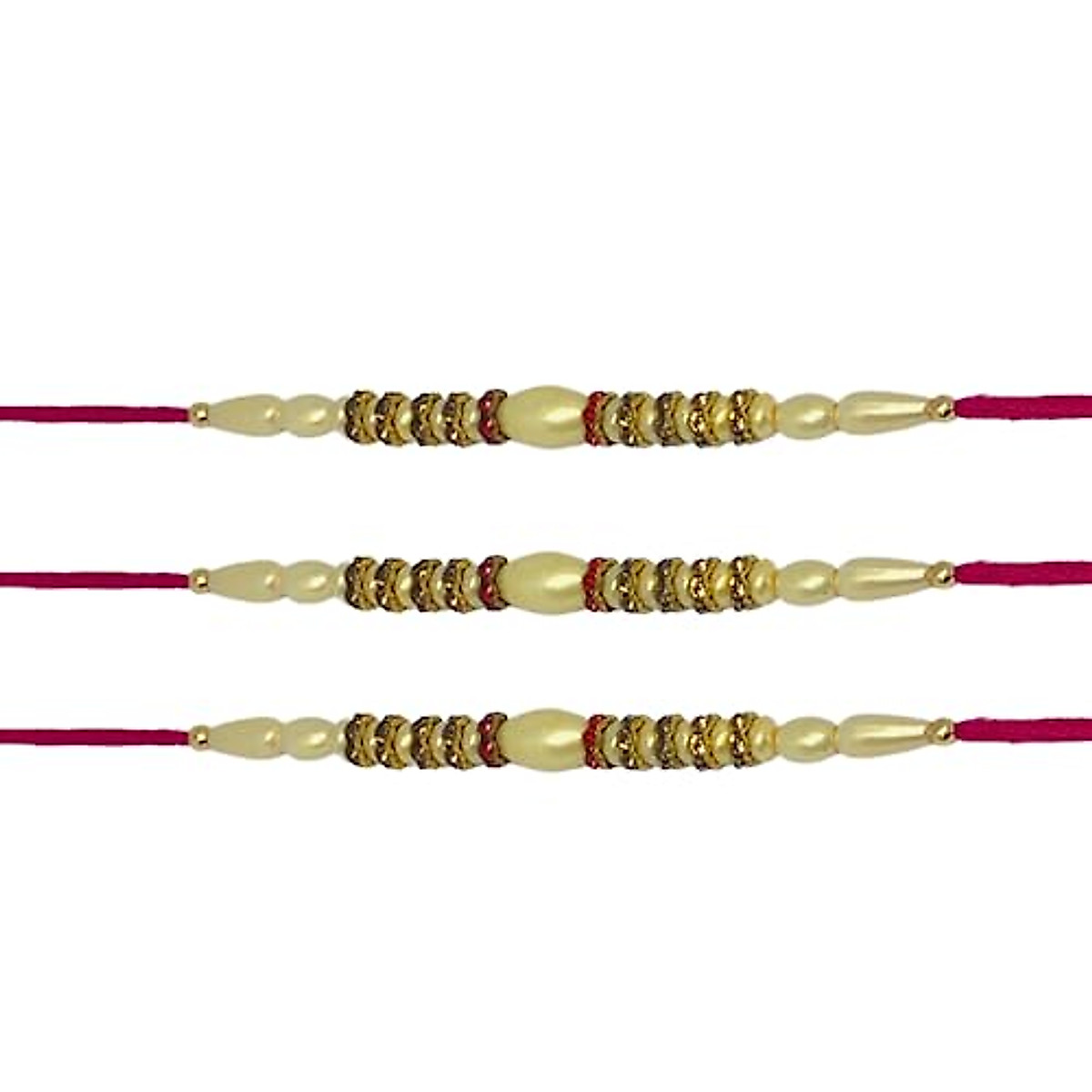 TheNext7 Rakhi Bracelet, Rakhi Thread, Rakhi for Brother, Rakhi for Bhaiya Bhabhi, Rakhsa bandhan Festival, Rakshabandhan Celebration, Rakhi Gift for Brother Sister White Beads and Red Rings Pack of 3