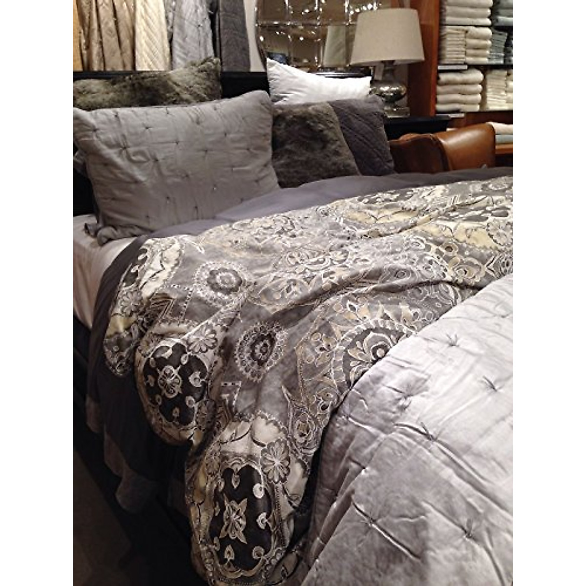 Pottery Barn Jacquelyn Duvet Cover King/California King & Two Euro Shams ~*Gray*~