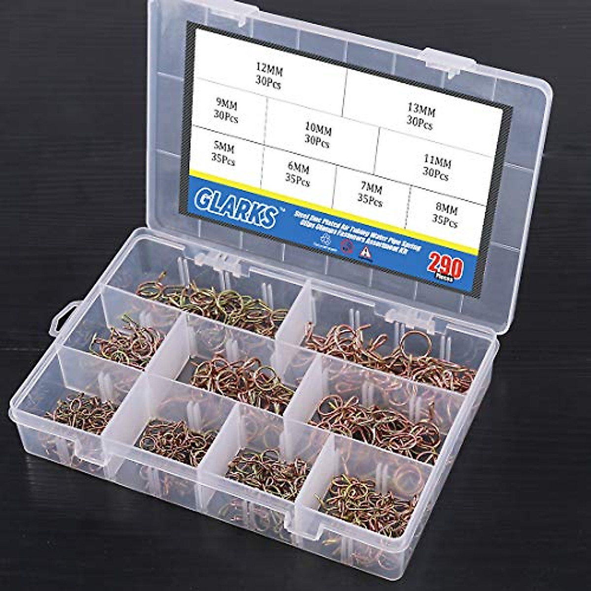 Glarks 290Pcs Fuel Line Hose Water Pipe Air Tubing Spring Clips Clamps Assortment Kit - Size 5-13MM