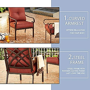 LOKATSE HOME Outdoor Conversation Furniture Set Patio Dining Metal Single Chairs with Cushion, 2, Red