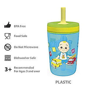 Zak Designs 15oz Cocomelon Kelso Tumbler Set, Leak-Proof Screw-On Lid with Straw Made of Durable Plastic and Silicone, Perfect Bundle for Kids, 1 Count (Pack of 1)