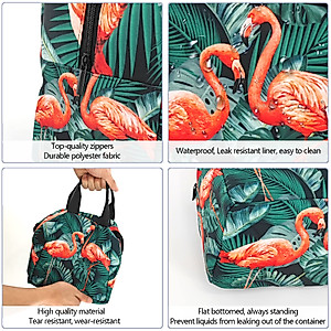 Docsckus Insulated Lunch Bag Water-resistant Cooler Tote Box with Zipper for Women Work Picnic Travel Pink Flamingo Palm