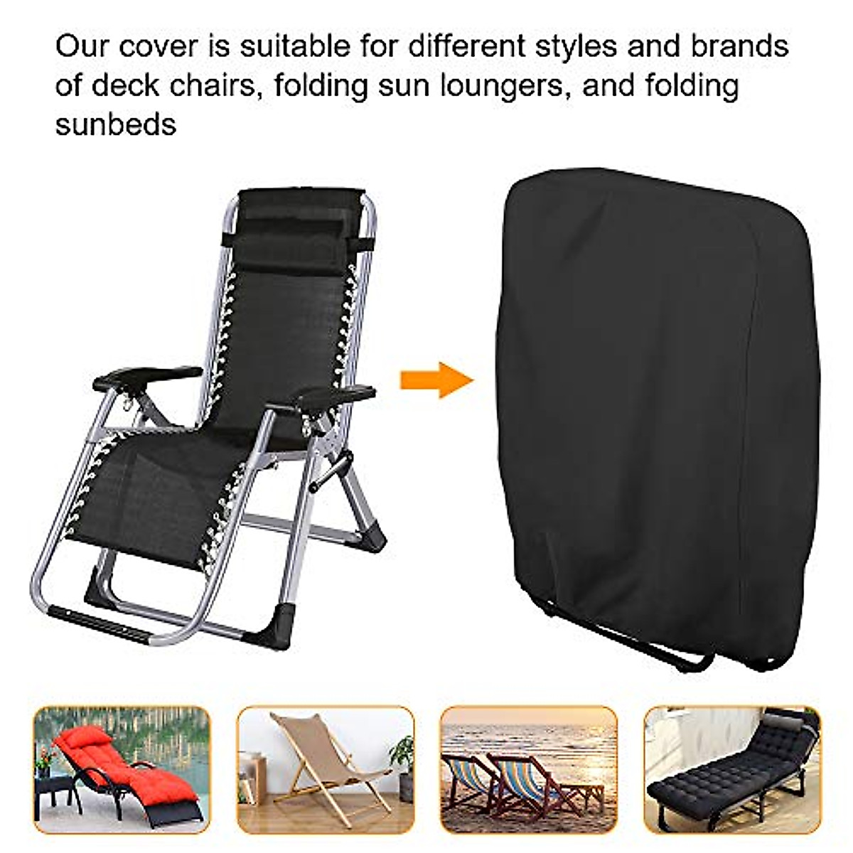Naiveroo Outdoor Zero Gravity Folding Chair Cover Waterproof Dustproof Lawn Patio Furniture Covers All Weather Resistant 28"x43"（Black）