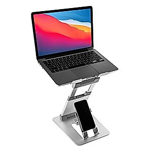 obVus Solutions - minder 2.0 Height-Adjustable Laptop Stand with Integrated Smartphone Holder – Ergonomic, Portable, and Foldable Stand for 10” to 17” Tablets and Laptops