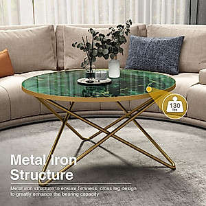 HLR Round coffee table with Green Faux Marble Top