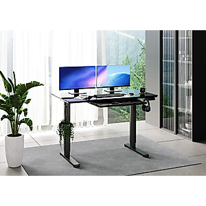 INNOVAR Glass Standing Desk with Drawers, 48×24 Inch Adjustable Stand Up Desk, Quick Install Home Office Computer Desk, Black