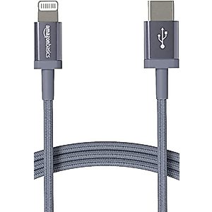 Amazon Basics Nylon Braided USB-C to Lightning Cable, MFi Certified Charger for iPhone 14 13 12 11 X Xs Pro, Pro Max, Plus, iPad, Dark Gray, 6-Foot