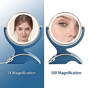 Snowflakes Makeup Mirror with Lights and Magnification- 1x/10x Double Sided 360 Degree Vanity Magnification Mirror Light Dual Power.(Blue)