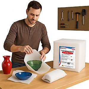 100 Pack Cushioning Foam Sheets Mighty Gadget (R) 12" X 12", 1/16" Thickness, Cushion Foam Wrap Sheets, Packaging Material, Moving Supplies for Packing Storage and Shipping