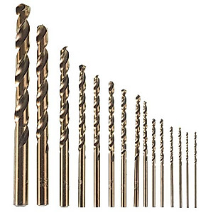 15Pcs Cobalt Drill Bit Set, M35 Jobber Length Twist Drill Bits, Fit for Drilling in Hard Metal 1/16-3/8 Inch