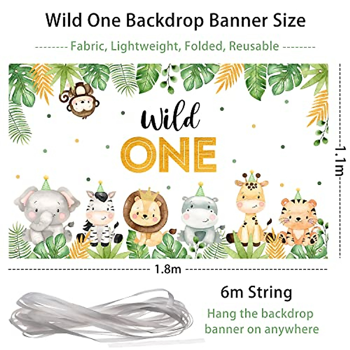 Wild One Backdrop Banner Birthday Decorations for Boys,Large Size 3 x 5Ft Jungle Safari Cute Animals 1st First Party Supplies