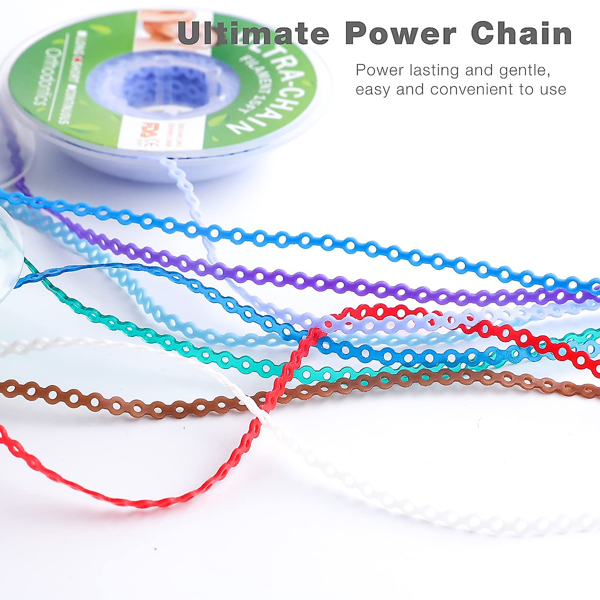 faruijie Colourful Elastic Power Chain for Braces Dental Orthodontic Powerchains 3 Sizes Ortho Rubber Band(Long,Black 9#)