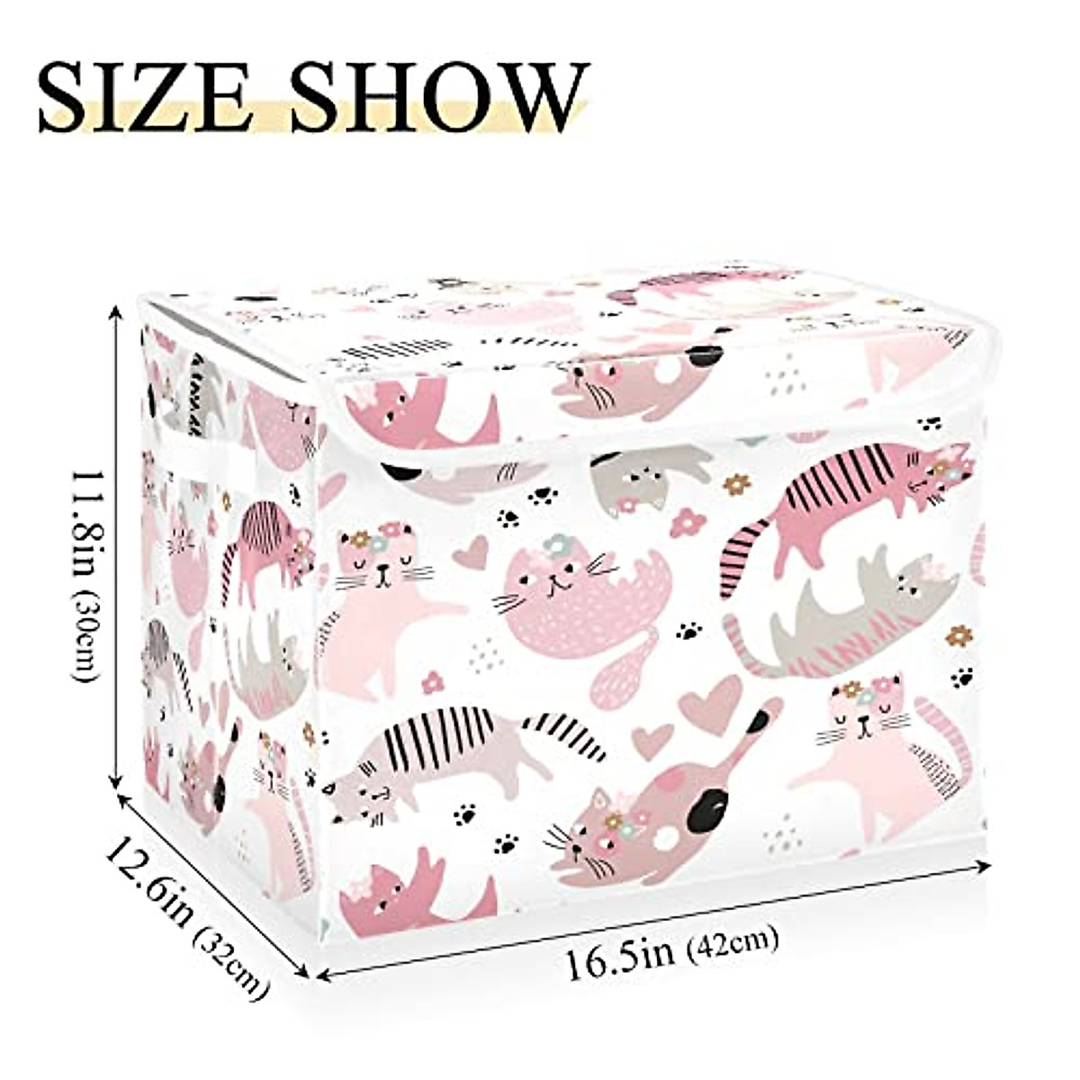 Kigai Pink Cats Storage Basket with Lid Collapsible Storage Bin Fabric Box Closet Organizer for Home Bedroom Office 1 Pack