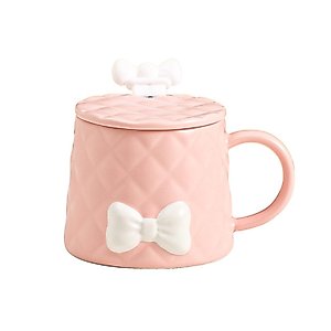 MOMEITU Kawaii Mug Cup Cute Bow Ceramic Cup Cute Girl Water Cup Cute Milk Cup Cute Coffee Cup Kawaii Band Water Cup(350ML,Pink)