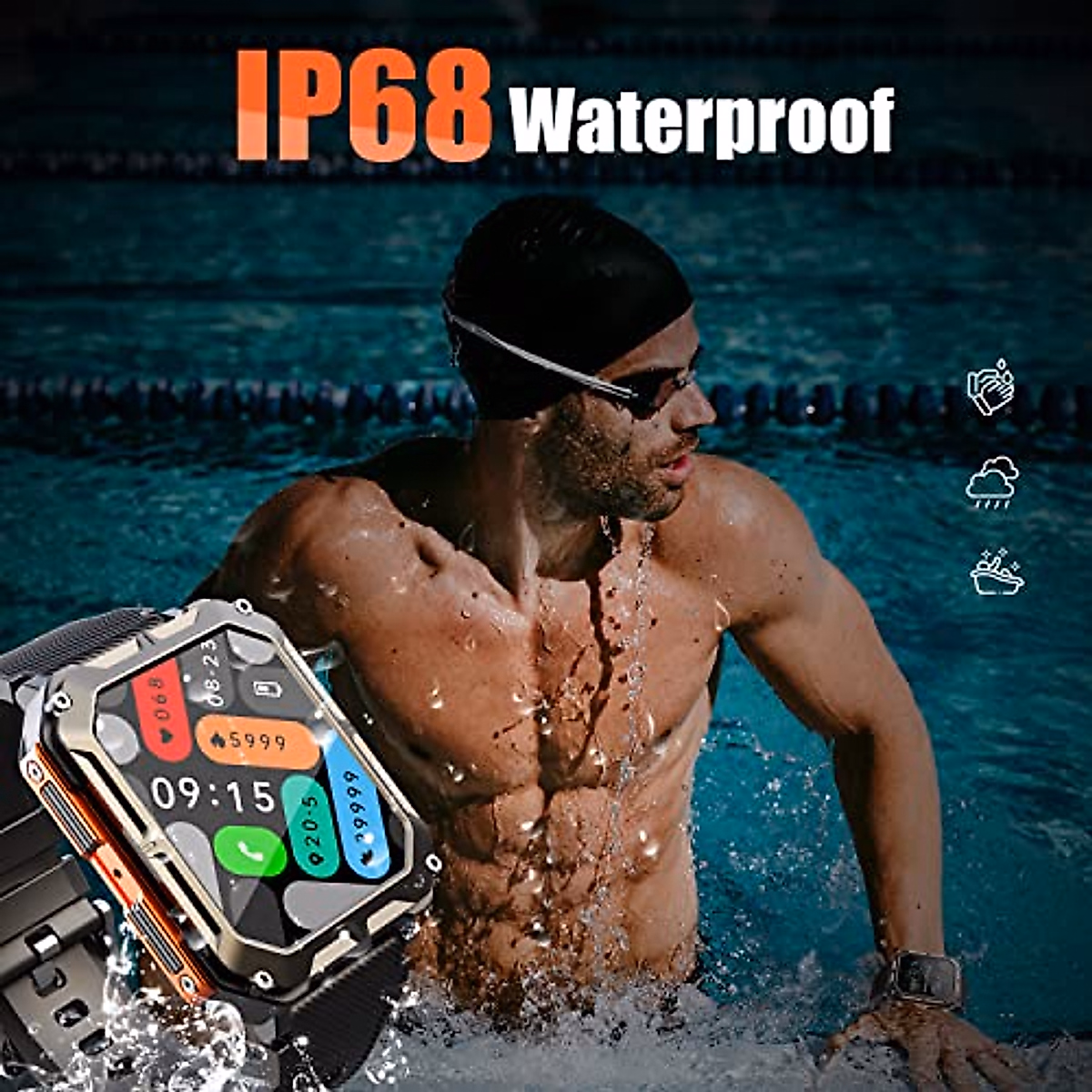 meoonley Military Rugged Smartwatch for Men,Sport Watch with Answer/Make Call IP68 1.83 inch Fitness Tracker Pedometer SpO2 for Outdoor Enthusiasts