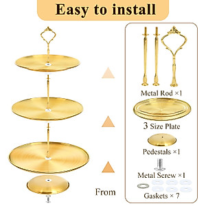6PCS Gold Cupcake Stand Set, Stainless Steel Dessert Table Display Set, 2PCS 3-Tier Cake Stand, 2PCS Rectangle Serving Tray with Gold Serving Tongs, Candy Cupcake Tower for Wedding Birthday Party