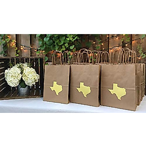 6 Texas Gift Bag with Gold Foil State of Texas Shape Kraft Gift Bag Cub Size 8 x 4 3/4 x 10 1/4 Inches