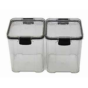PQZKLDP 2pcs Airtight Food Storage Containers 0.95L(32.1OZ)- with Lids BPA Free Clear Plastic Kitchen and Pantry Organization Canisters for Cereal, Dry Food Flour & Sugar - Labels, Marker & Spoon Set