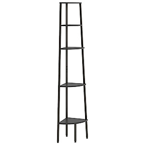 vidaXL 5-Tier Corner Storage Shelf - Black Steel Frame Bookcase for Living Room, Bedroom, Office - 17.9"x12.4"x70.9" Size