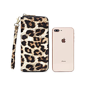 VISATER Leopard Wallets for Women Cheetah Animal Print Ladies Purse Long Zipper PU Leather Cards Slots, Wallet-b, Large