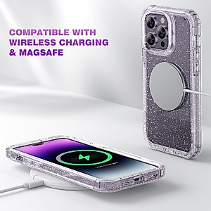 Diaclara Designed for iPhone 14 Pro Max Case 6.7’’ [2023 Upgraded], Full Body Rugged Case w/Built-in Touch Sensitive Anti-Scratch Screen Protector+9H Glass Camera Lens Protector(Clear Glitter)