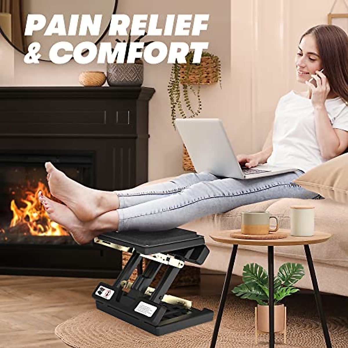 Vhelyom Foot Rest for Under Desk at Work, Height Adjustable Footrest with Massage Roller and Soft Pad, Foldable Ergonomic Foot Rest for Car, Underdesk, Home, Train(Black)