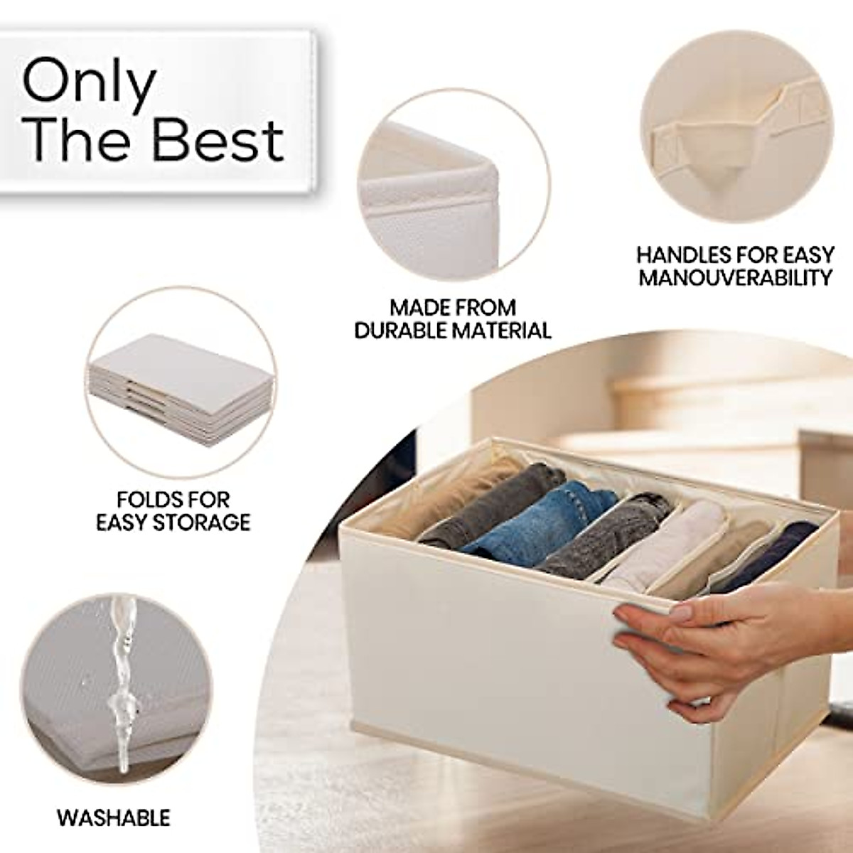 TSS Wardrobe Clothes Organizer For Folded Clothes | Closet Organizers and Storage Baskets with Reinforced Handle | Clothes Drawer Organizers for Jeans, Sweater, Dresses, and T-shirts