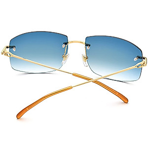HEPIDEM Rimless Rectangle UV400 Oversize Square Sunglasses for Men with Nylon Lens (50248 Gold Frame Gradient Blue Lens)