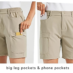 Willit Women's 7" Hiking Shorts Active Cargo Shorts Outdoor Quick Dry Summer Shorts with Pockets Water Resistant Khaki L