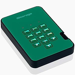 iStorage diskAshur2 HDD 2TB Green - Secure portable hard drive - Password protected, dust and water resistant, portable, military grade hardware encryption USB 3.1 IS-DA2-256-2000-GB