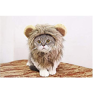 M Joy Decor Lion Mane Costume Wig for Cats & Small Dogs, Fancy Cat Lion Cosplay Hat in Halloween Xmas Clothes Dress with Ears (Large(Neck 15"))