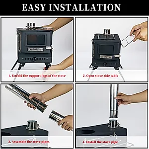 Camping Tent Stove SoloWilder Large Portable Carbon Steel Wood Burning Stove for Outdoor Cooking Heating