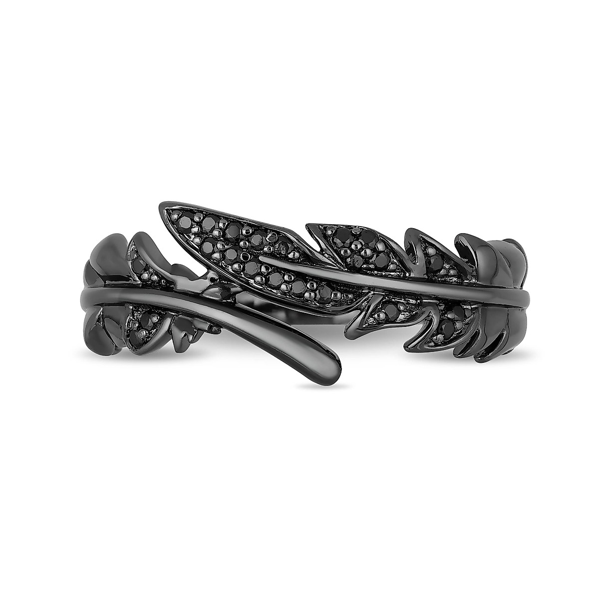 Jewelili Enchanted Disney Fine Jewelry Sterling Silver with Black Rhodium 1/10 Cttw Diamond Maleficent Ring